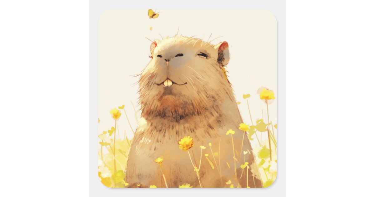 Capybara Goofy Smile Square Sticker | Zazzle