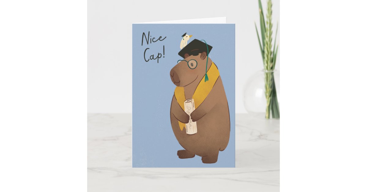 Capybara Nice Cap Graduation Greeting Card | Zazzle