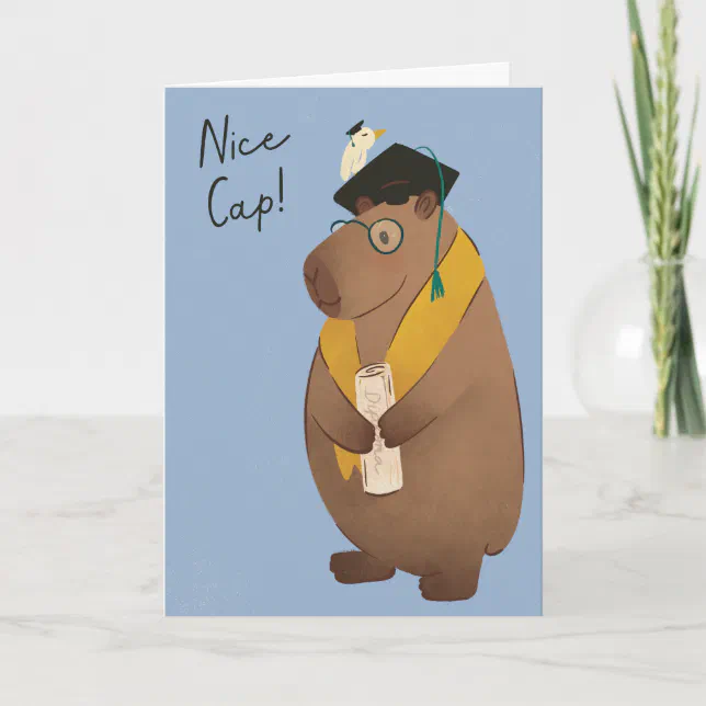 Capybara Nice Cap Graduation Greeting Card | Zazzle
