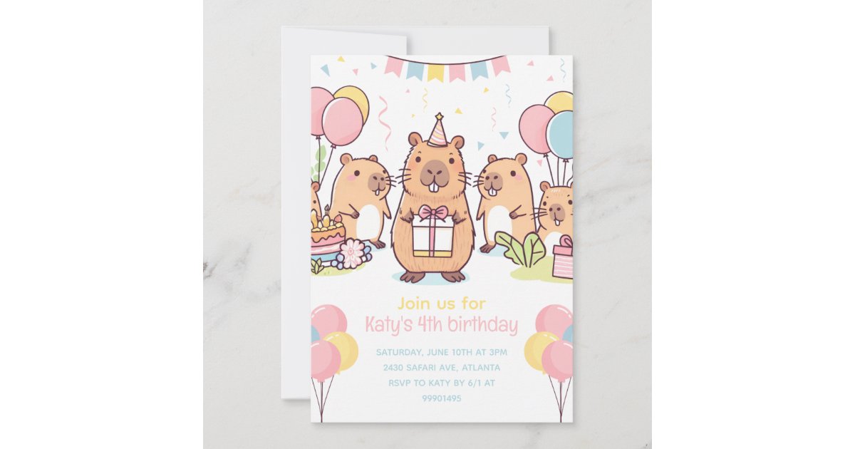 Capybara Party Invitation capybara Birthday Party | Zazzle
