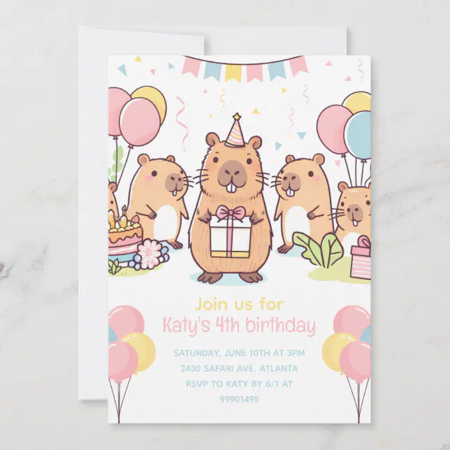 Capybara Party Invitation capybara Birthday Party | Zazzle