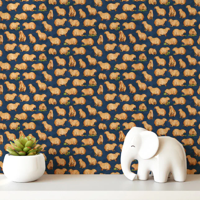 Capybara Pattern on Navy Blue Wallpaper | Zazzle