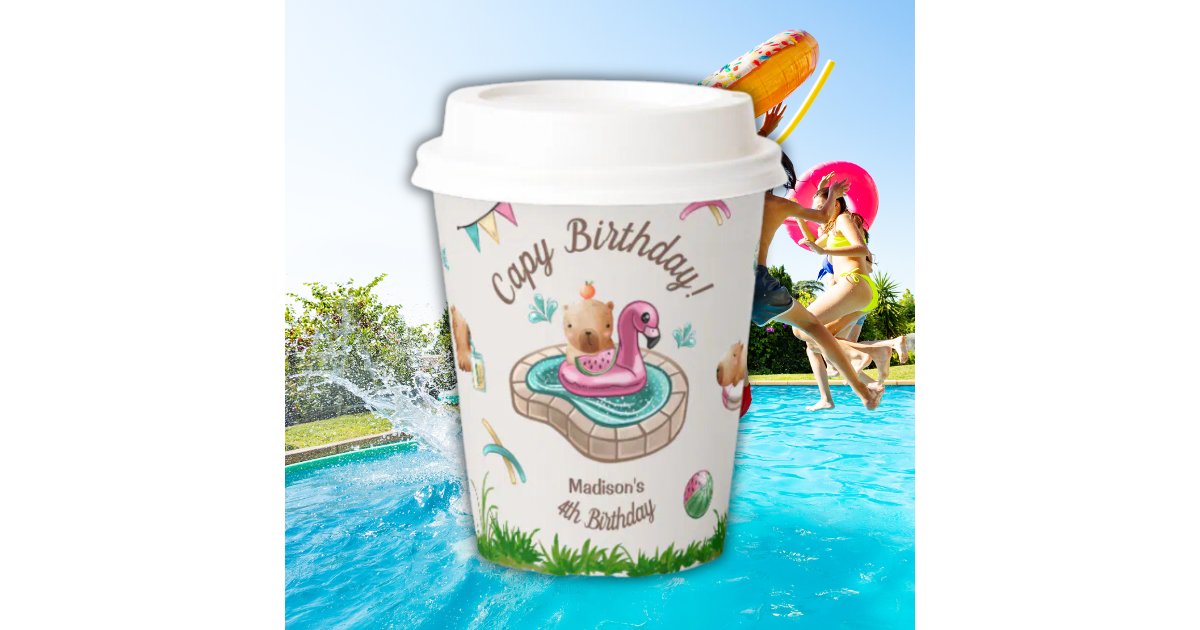 Capybara Pool Birthday Party Paper Cups | Zazzle