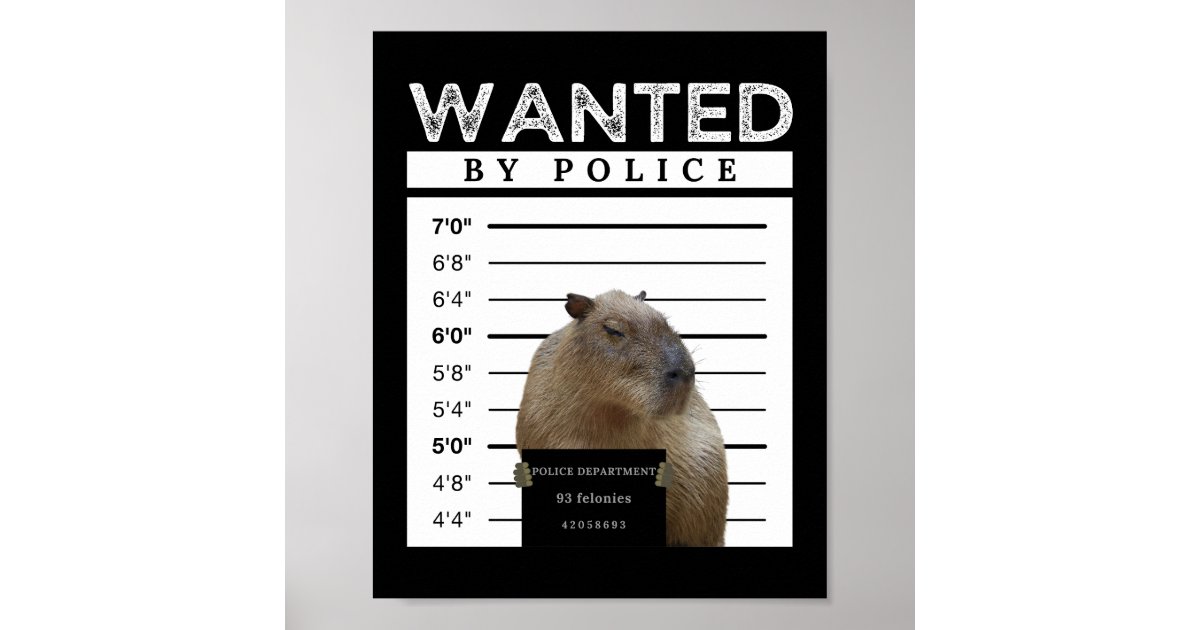 Capybara Wanted Mugshot Capybara Meme Poster | Zazzle