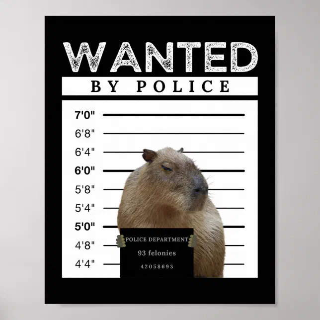 Capybara Wanted Mugshot Capybara Meme Poster | Zazzle