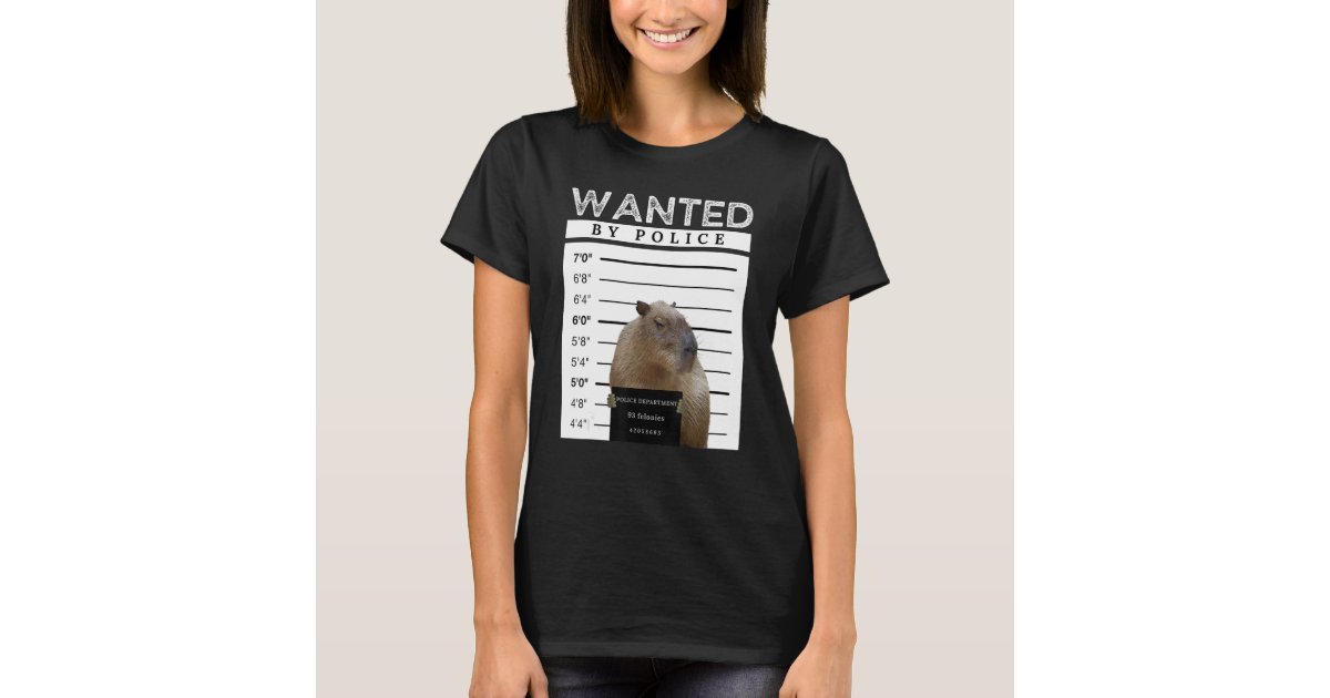 Capybara Wanted Mugshot Capybara Meme T-Shirt | Zazzle