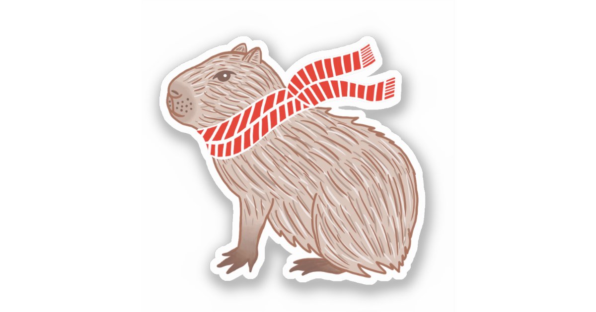 Capybara wearing a Red Scarf Sticker | Zazzle