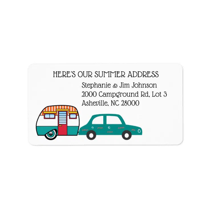 Car and Vintage Teardrop Camper Address Change Label | Zazzle