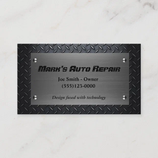 Car Auto Diamond Plate Mechanic Repair Service Business Card | Zazzle