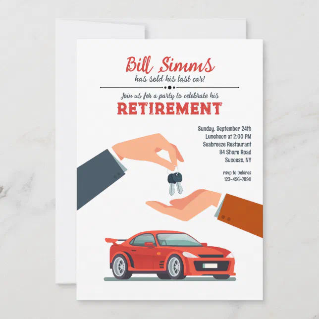 Car Dealer Retirement Invitation | Zazzle