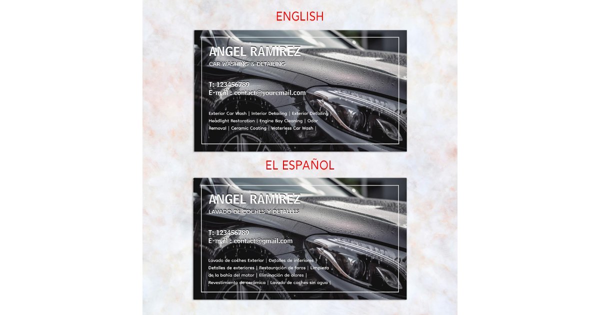 Car Detailing Bilingual Spanish Business Card | Zazzle