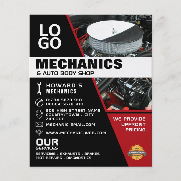 Car Engine, Auto Mechanic & Repairs Advertising Flyer | Zazzle.com