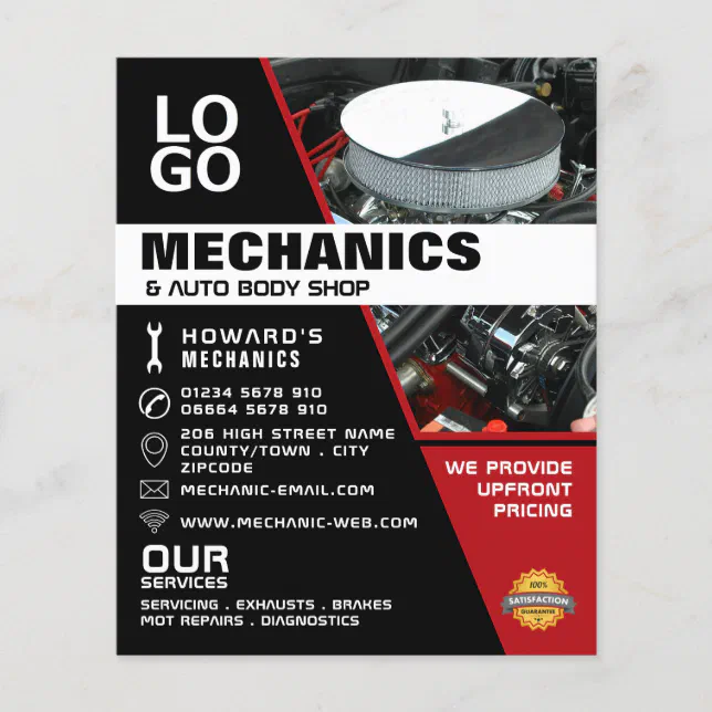 Car Engine, Auto Mechanic & Repairs Advertising Flyer | Zazzle