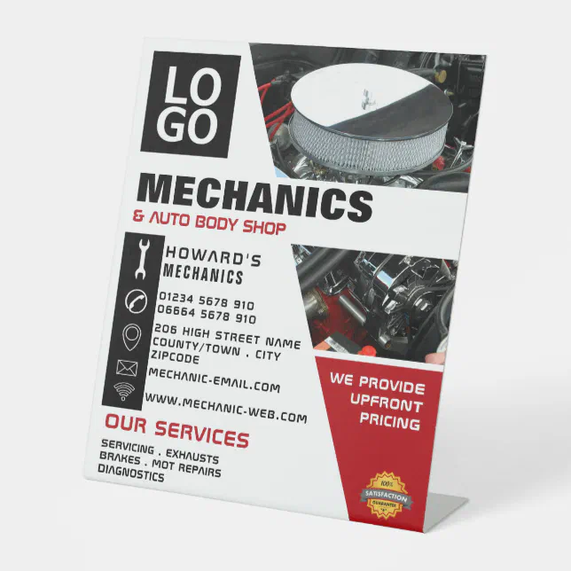 Car Engine, Auto Mechanic & Repairs Advertising Pedestal Sign | Zazzle
