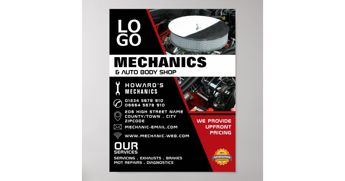 Car Engine, Auto Mechanic & Repairs Advertising Poster | Zazzle