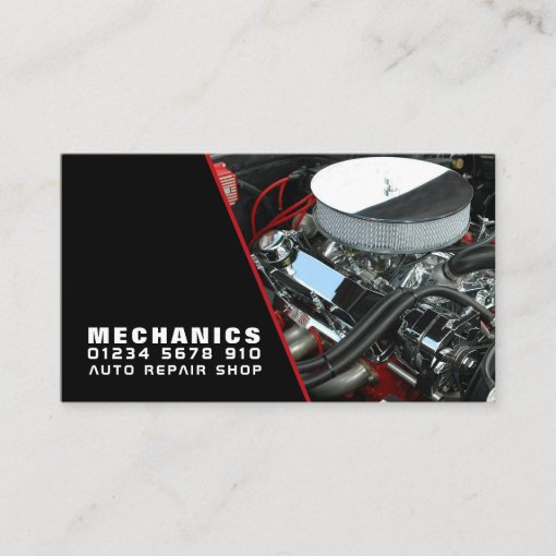 Car Engine, Auto Mechanic & Repairs Business Card | Zazzle