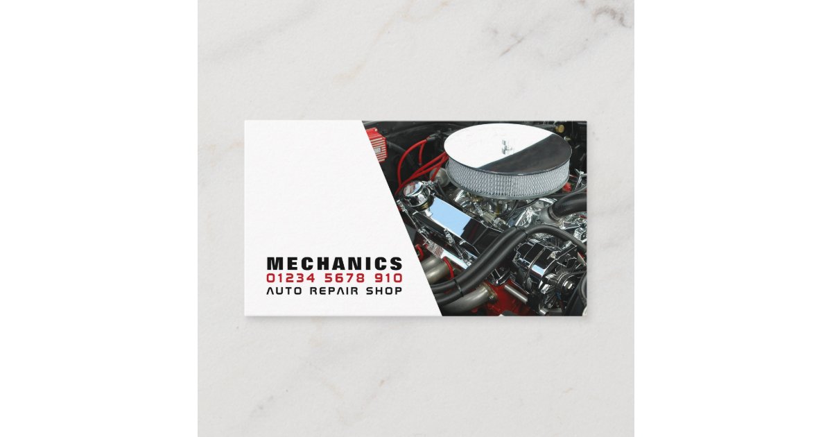 Car Engine, Auto Mechanic & Repairs Business Card | Zazzle