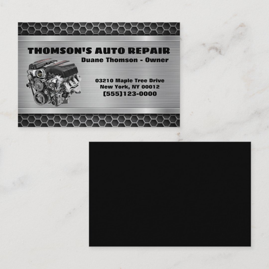 Car Engine Metal Design Automotive Mechanic Auto Business Card | Zazzle