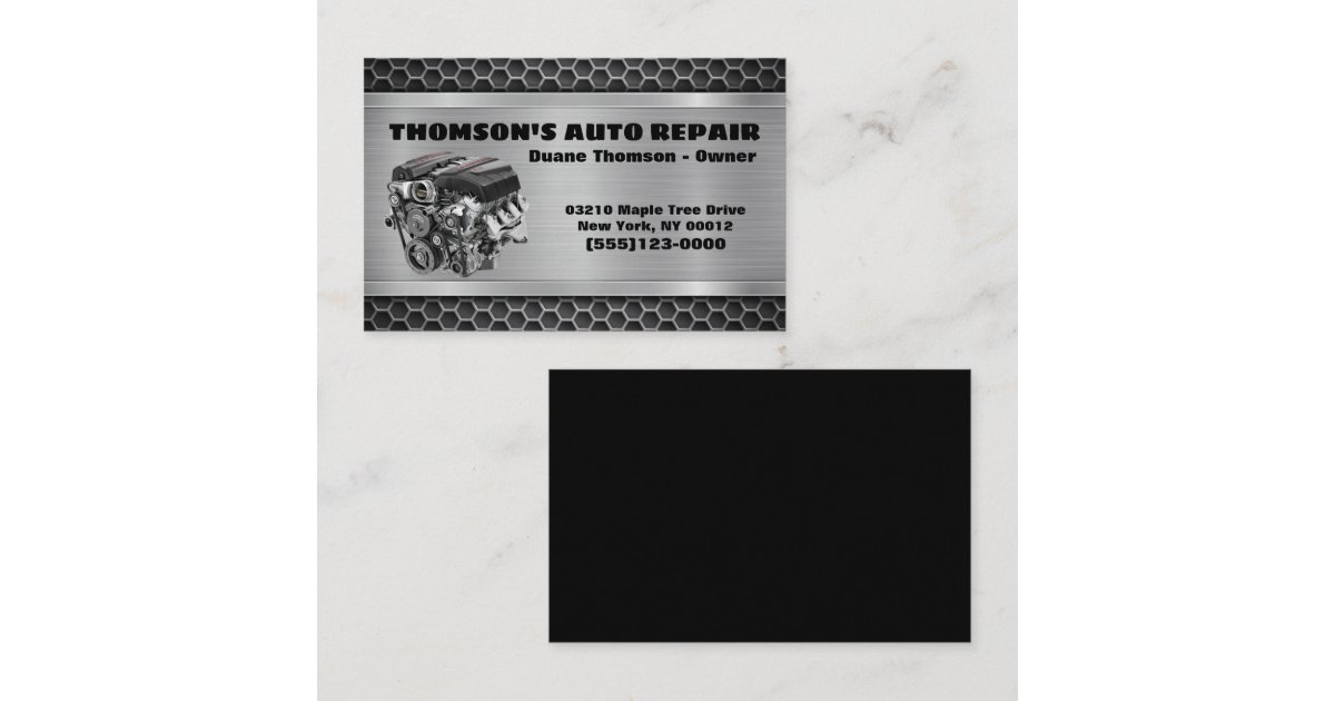 Car Engine Metal Design Automotive Mechanic Auto Business Card | Zazzle
