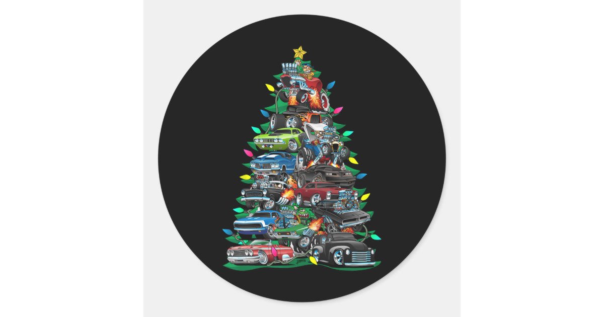 Car Madness Christmas Tree! Muscle Cars And Hotrod Classic Round ...