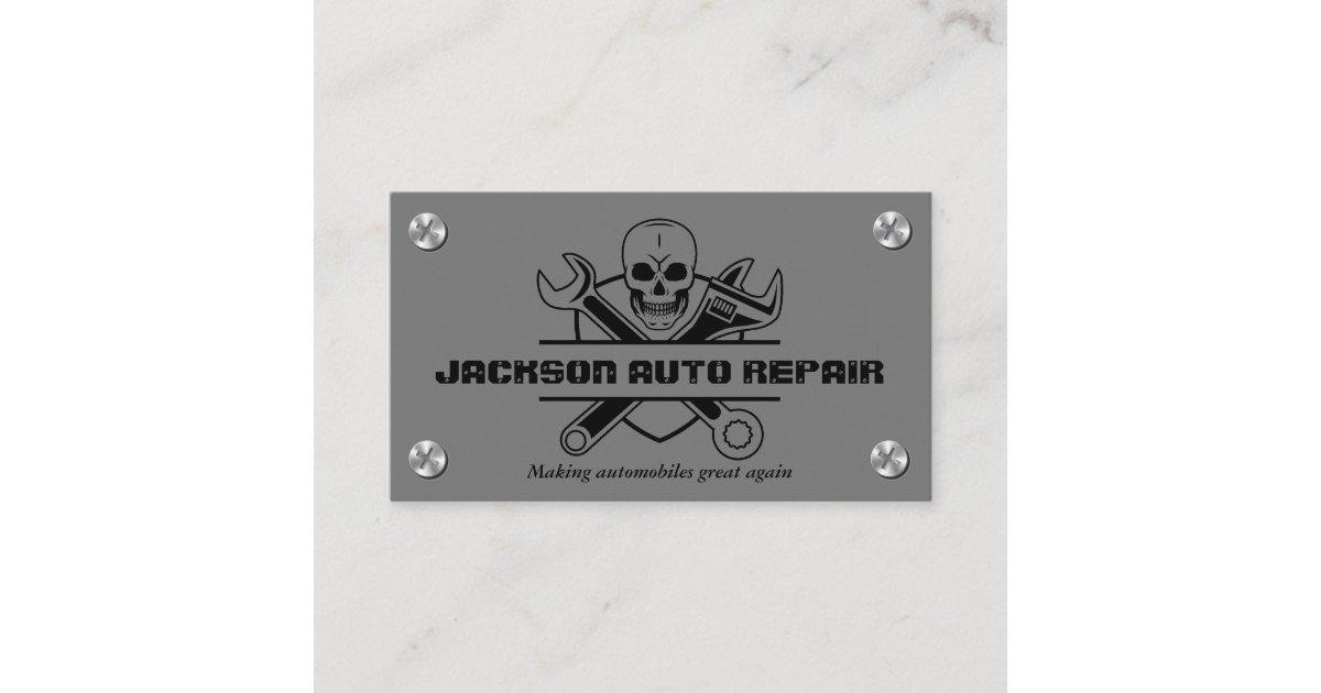 Car Mechanic Auto Repair Skull Wrench Business Card | Zazzle