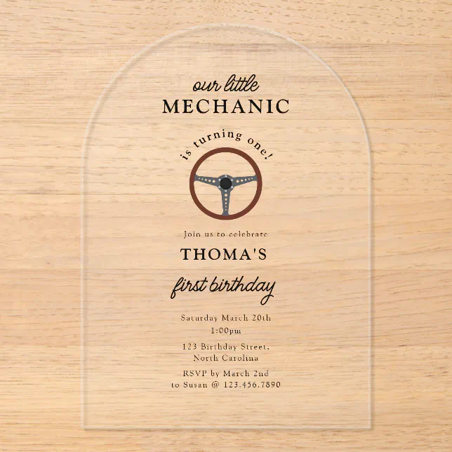 Car Mechanic Automotive Tools Boy Kids Birthday Acrylic Invitations ...