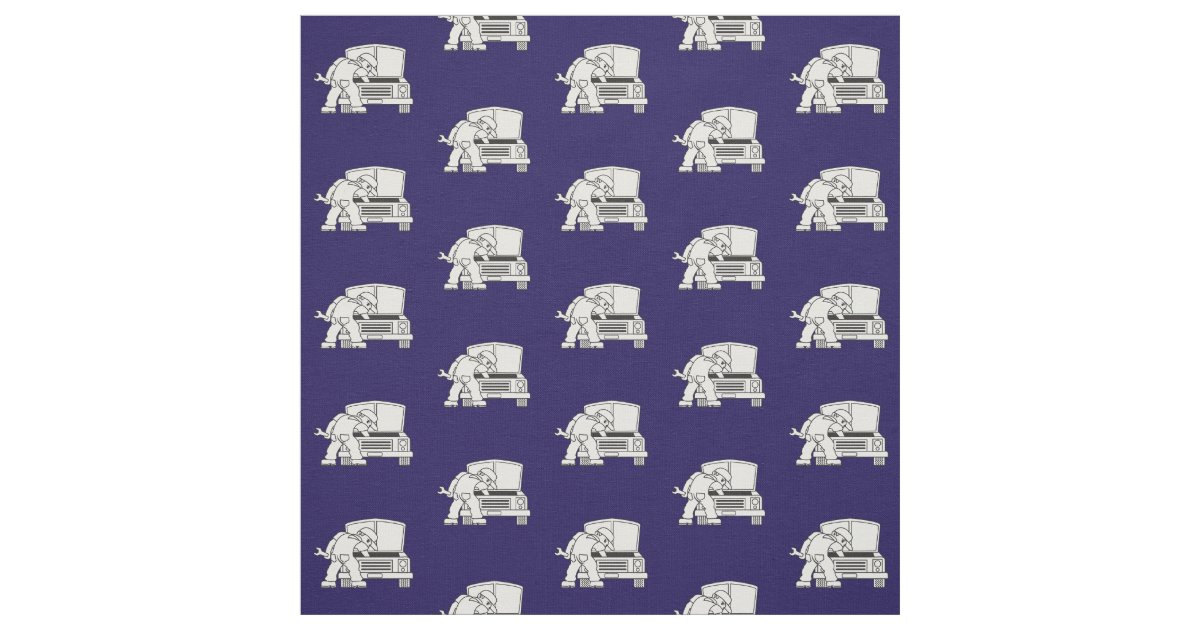 Car Mechanic Blue White Fabric | Zazzle