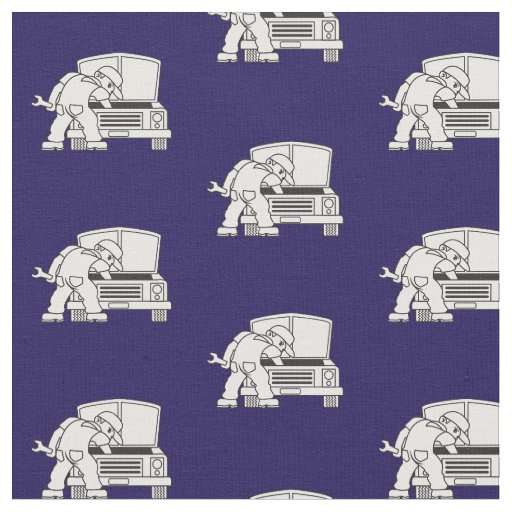 Car Mechanic Blue White Fabric | Zazzle