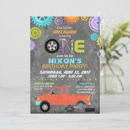 Car Mechanic Gears Tools Chalkboard Birthday Invitation | Zazzle
