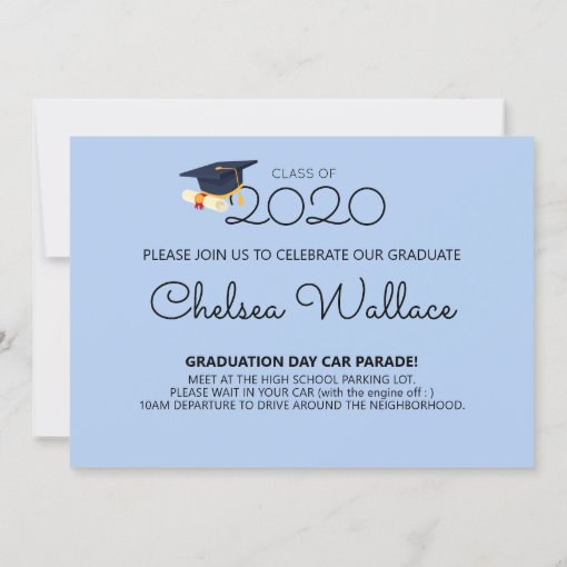 Car Parade Sky Blue Graduation Invitation | Zazzle