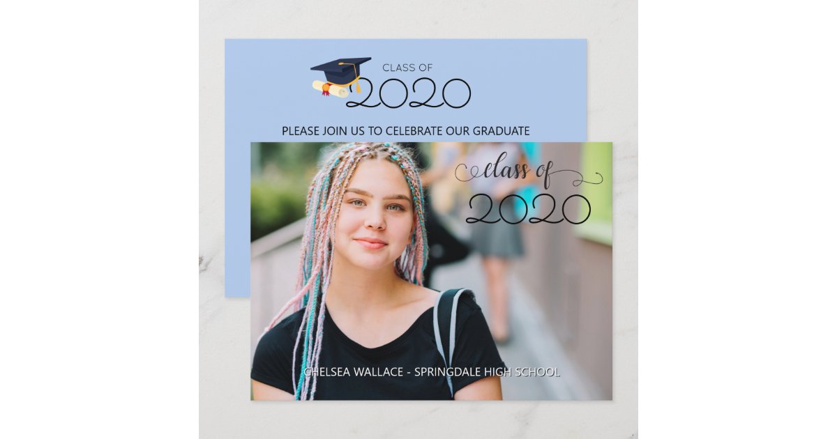 Car Parade Sky Blue Graduation Invitation | Zazzle