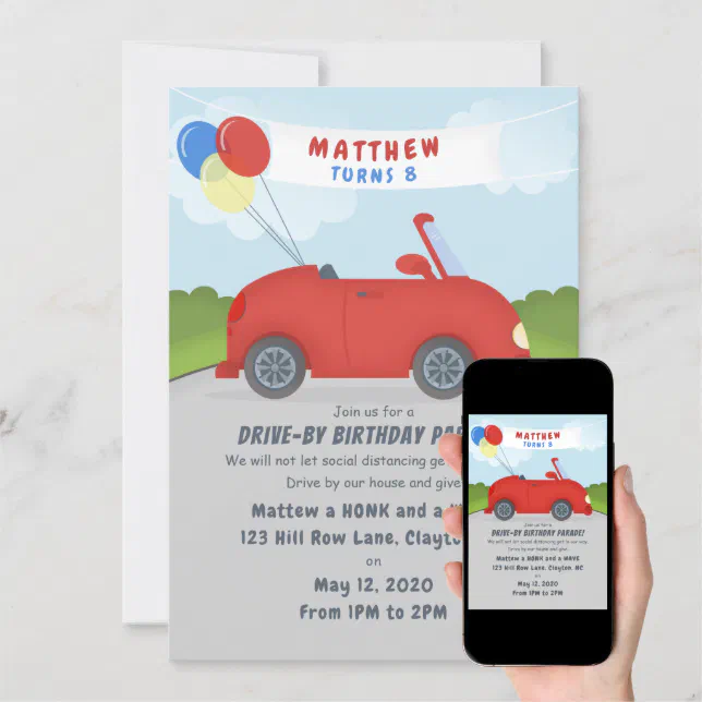 Car Parade Social Distancing Birthday Invitation Zazzle