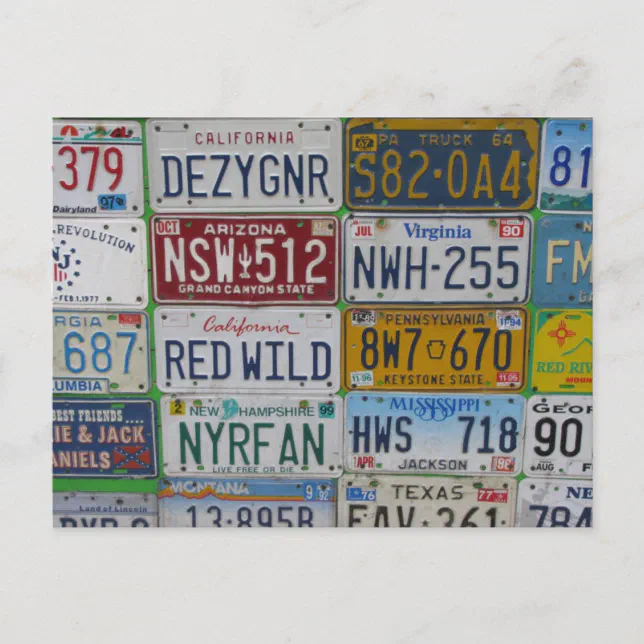 Car Plates Postcard | Zazzle