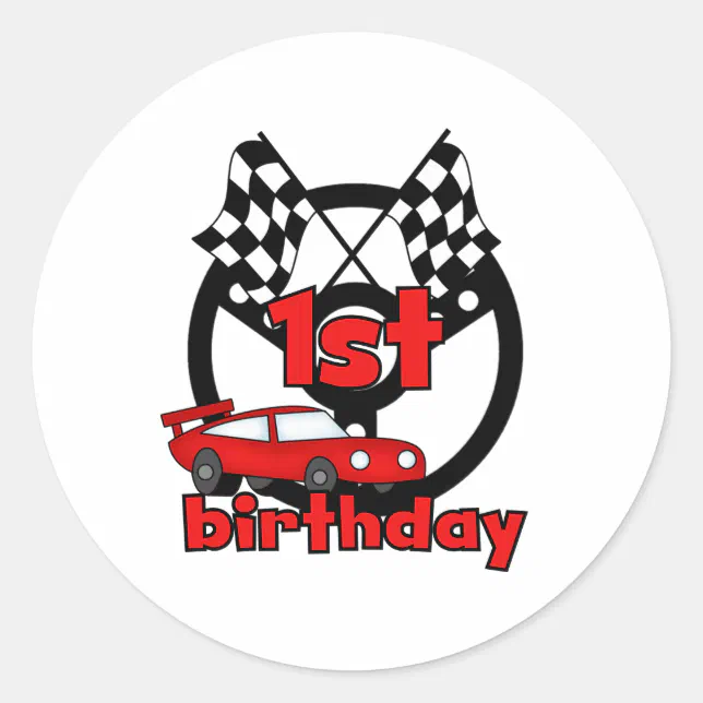 Car Racing 1st Birthday Classic Round Sticker | Zazzle