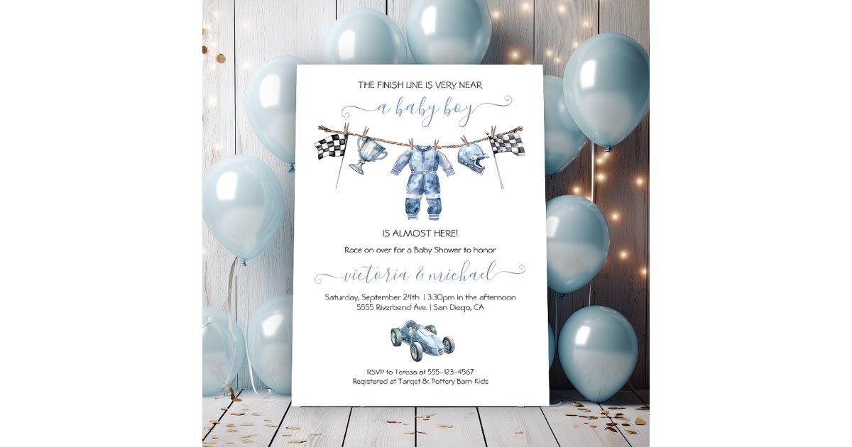 Car Racing Boy Clothesline Baby Shower Invitation | Zazzle