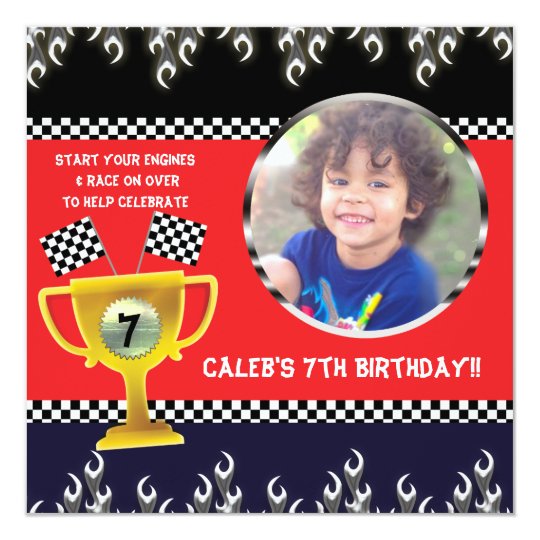 Car Racing Trophy Birthday Party Photo Invitations | Zazzle.com