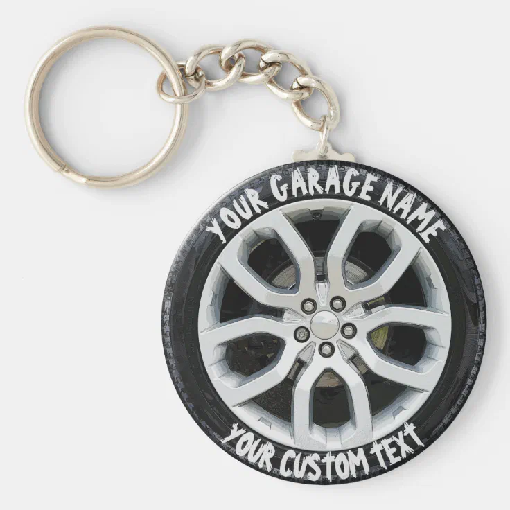 Car Service Repair Garage Owner Tire Wheel Custom Keychain | Zazzle