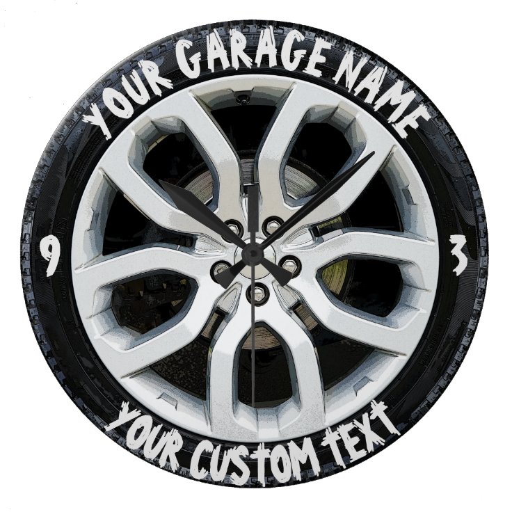 Car Service Repair Garage Owner Tire Wheel Custom Large Clock | Zazzle