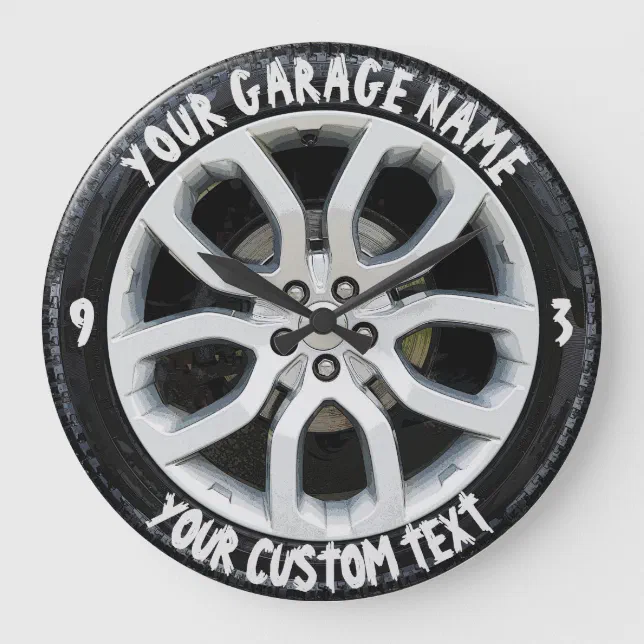 Car Service Repair Garage Owner Tire Wheel Custom Large Clock | Zazzle