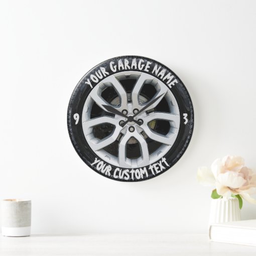Car Service Repair Garage Owner Tire Wheel Custom Large Clock | Zazzle