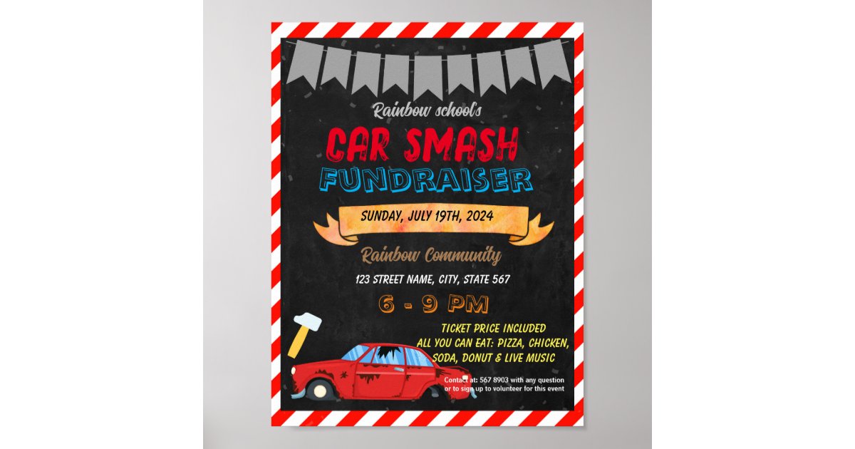 Car smash fundraiser school template poster | Zazzle