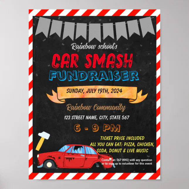 Car smash fundraiser school template poster | Zazzle