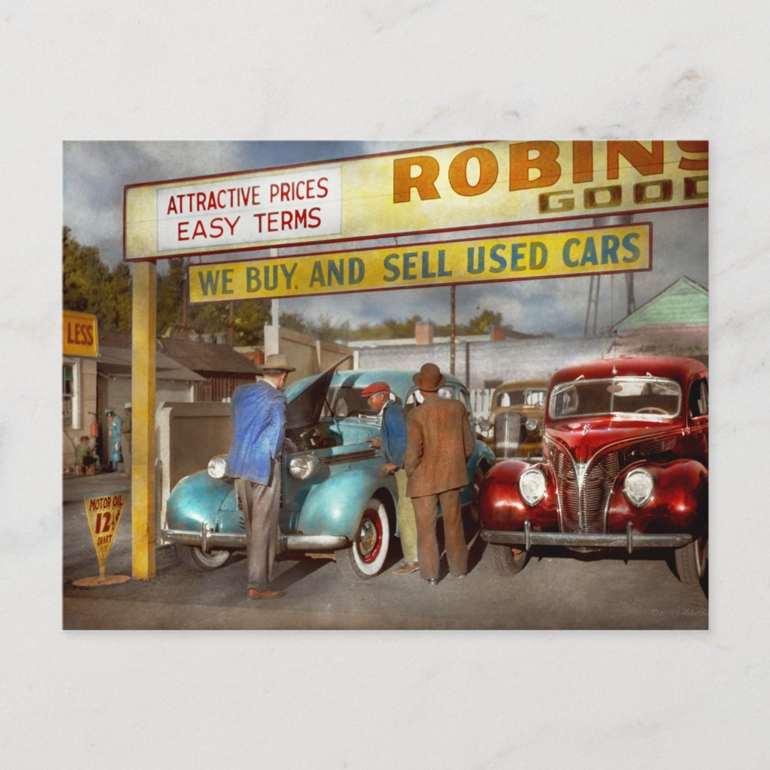 Car - Used - The sales pitch 1939 Postcard | Zazzle
