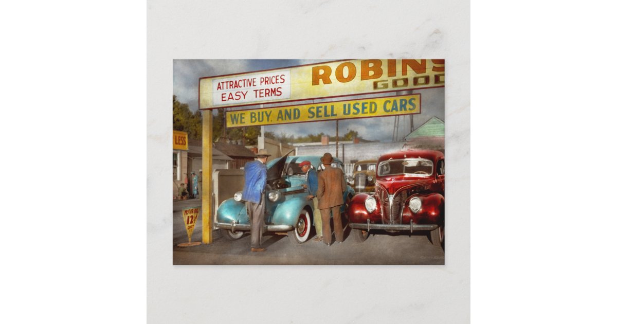 Car - Used - The sales pitch 1939 Postcard | Zazzle