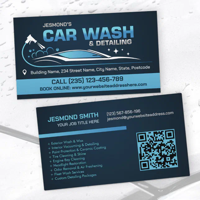 Car Wash and Detailing Professional Sleek Business Card | Zazzle