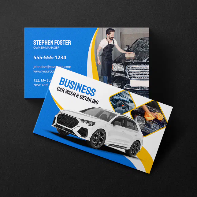Car Wash Auto Detailing Cleaning Automotive Blue Business Card | Zazzle