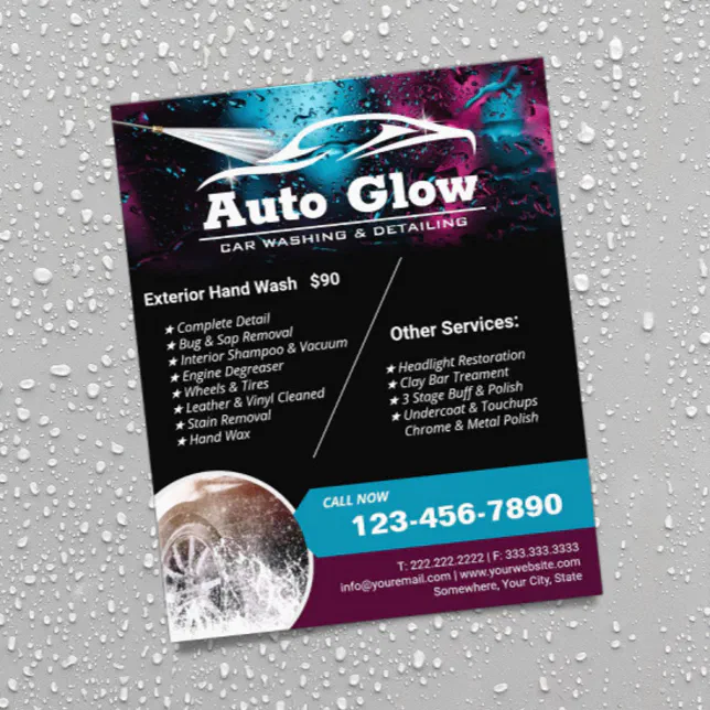 Car Wash Auto Detailing Modern Cleaning Flyer | Zazzle