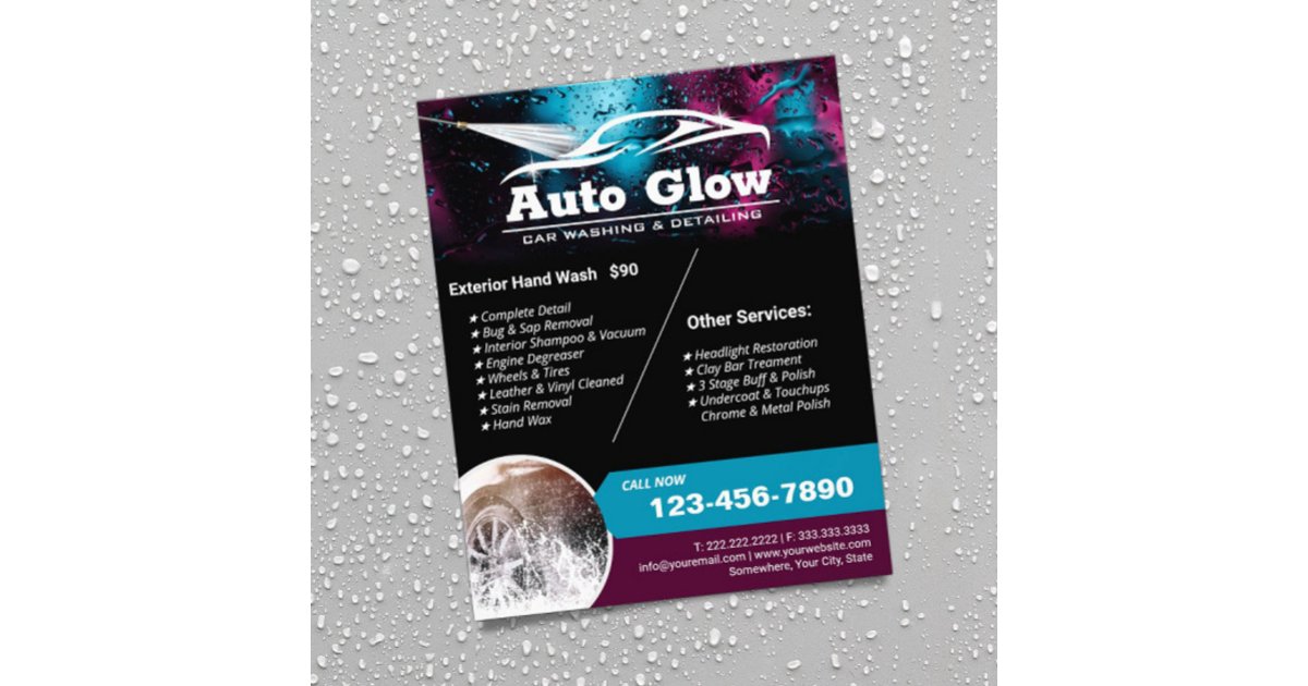 Car Wash Auto Detailing Modern Cleaning Flyer | Zazzle
