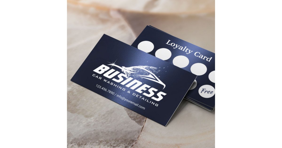 Car Wash Auto Detailing Modern Navy Blue Loyalty Business Card | Zazzle