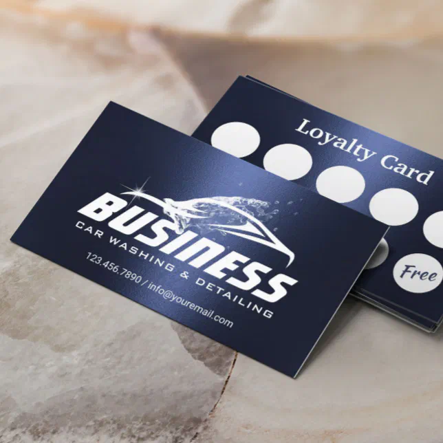 Car Wash Auto Detailing Modern Navy Blue Loyalty Business Card | Zazzle